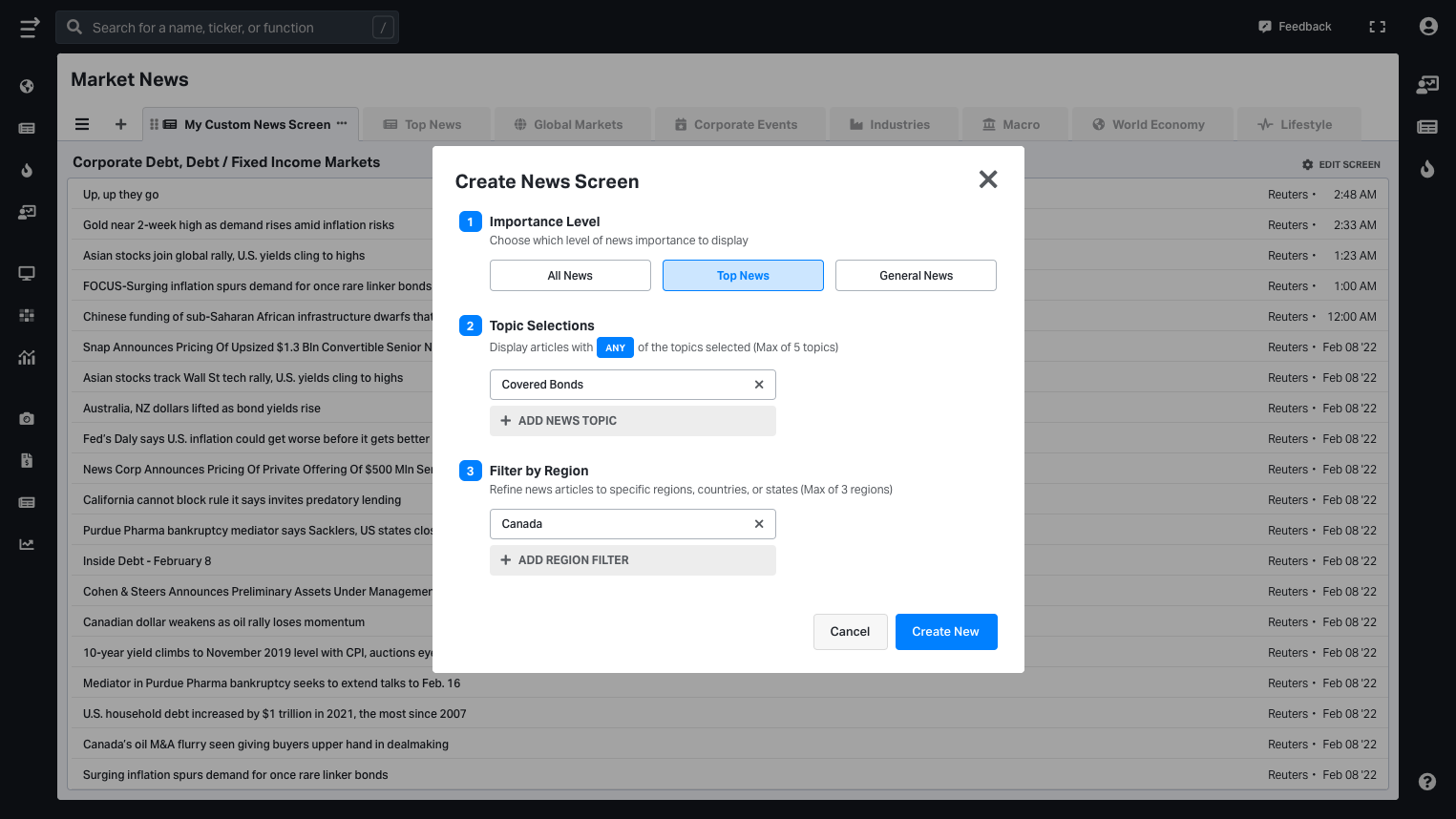 Custom News Screens - Koyfin