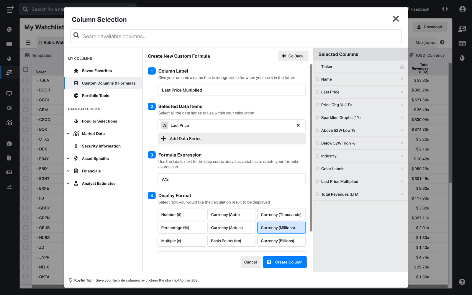 Custom Formulas & Calculations - Koyfin