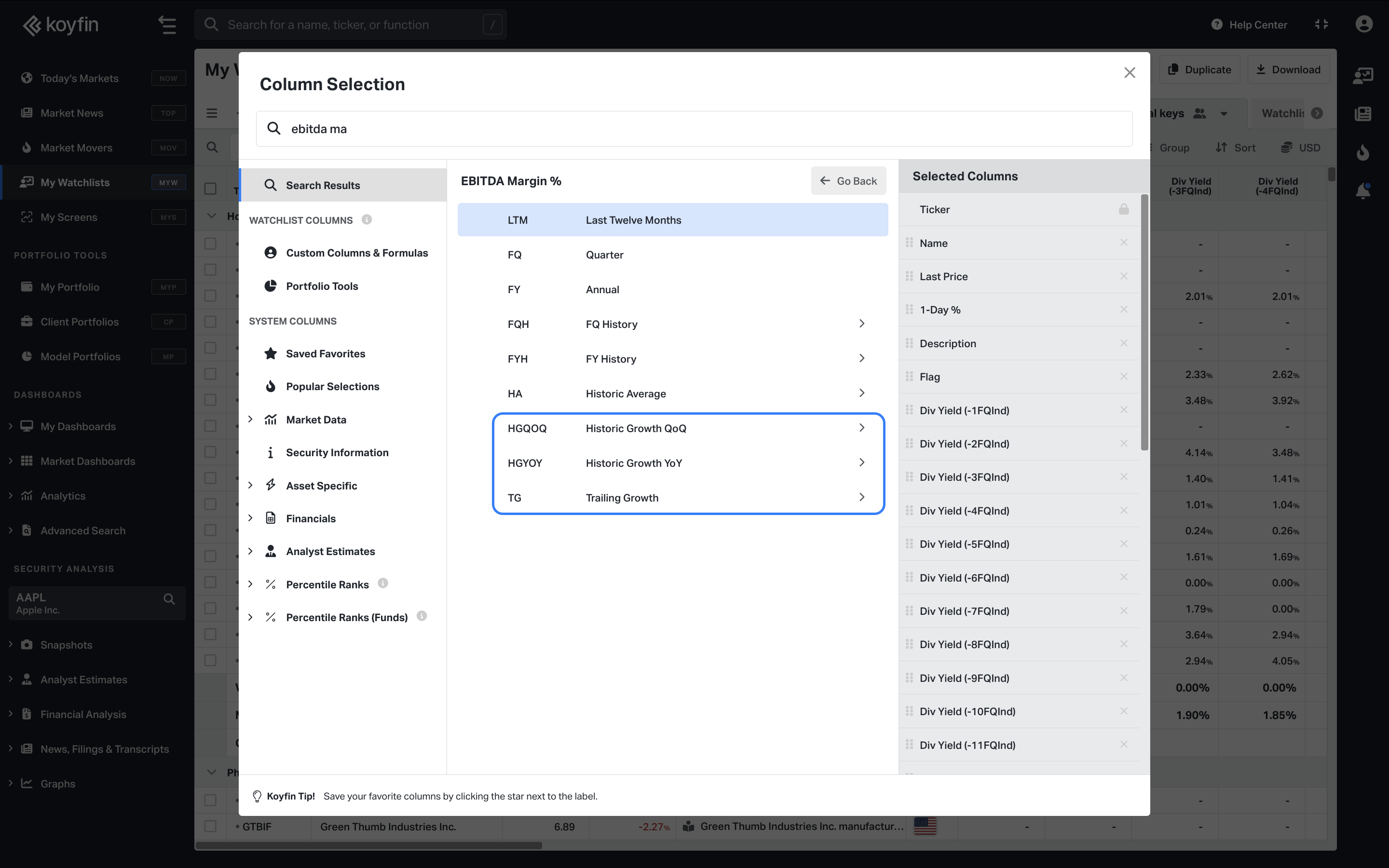 v3.72: Historical Growth Rates in Watchlist & Screener