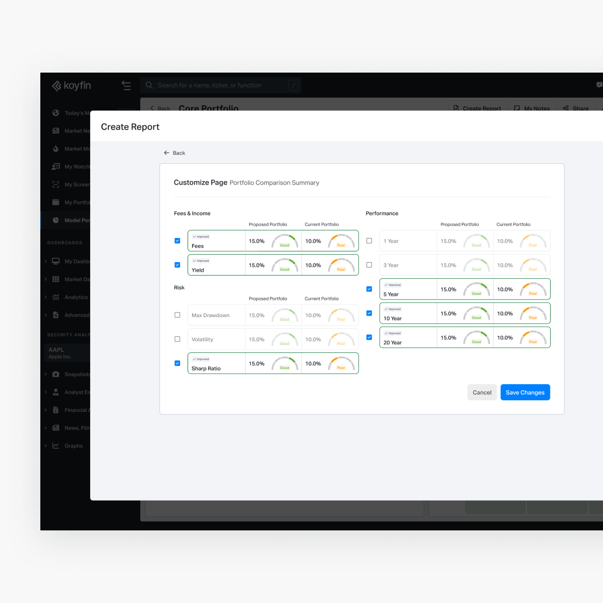 Professional reports for portfolios and funds - Koyfin